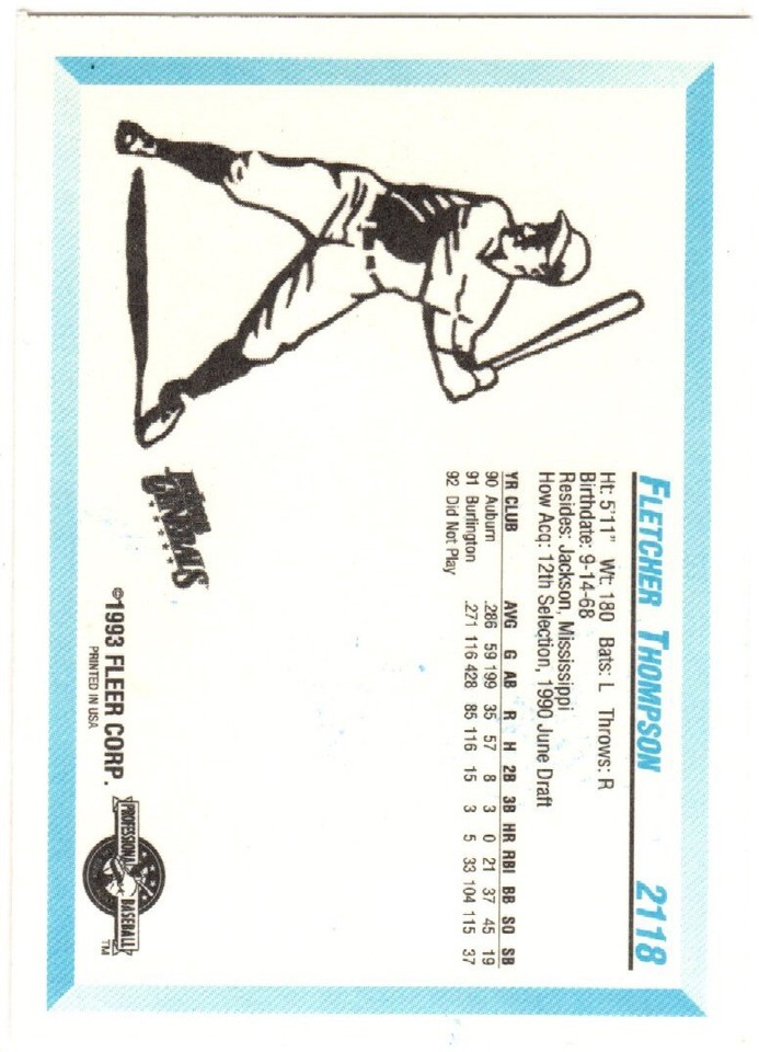 Fletcher Thompson Autograph 1993 Fleer ProCards Minor League Auto ASTRO ...