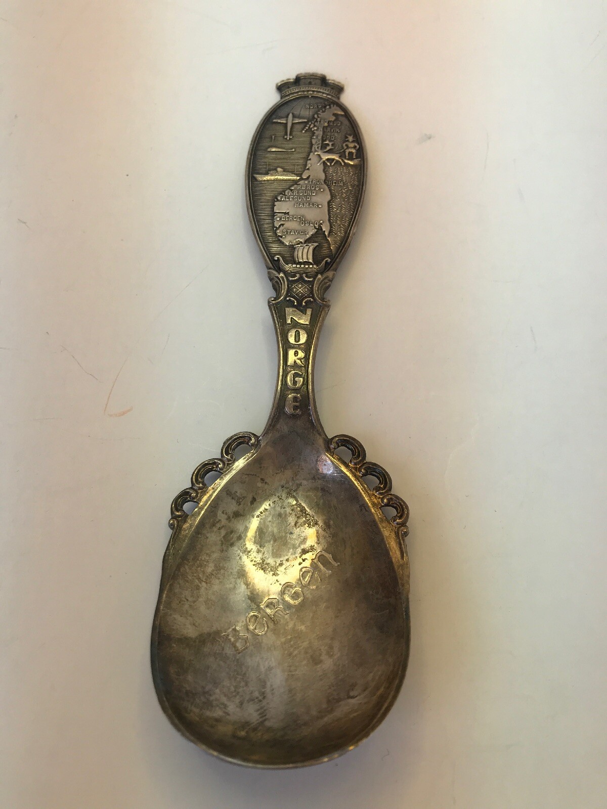 Souvenir Spoon Norge Norway Map Handle Bergen T K 40GR Vintage | eBay