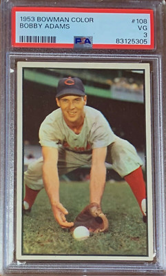 1953 Bowman Color Baseball #108 Bobby Adams Cincinnati Reds PSA 3 Nice ...