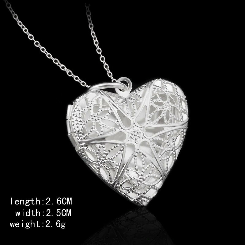 Heart Shaped Picture Locket Box Lovely 5 SP Photo Frame Setting Pendant ...