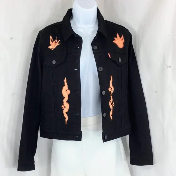 Levis Women Original Trucker Jacket Black Bleach Grap… - Gem