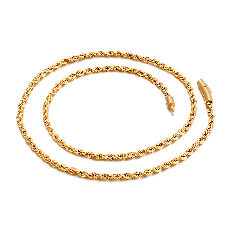 Gold Stainless Steel Solid Rope Twisted chain Necklace 4mm 26'' Women ...
