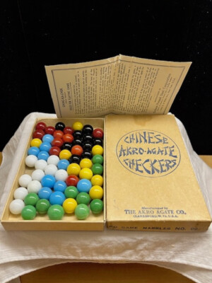 Vintage Chinese Akro-Agate Checkers Game Box w/60 Marbles and ...