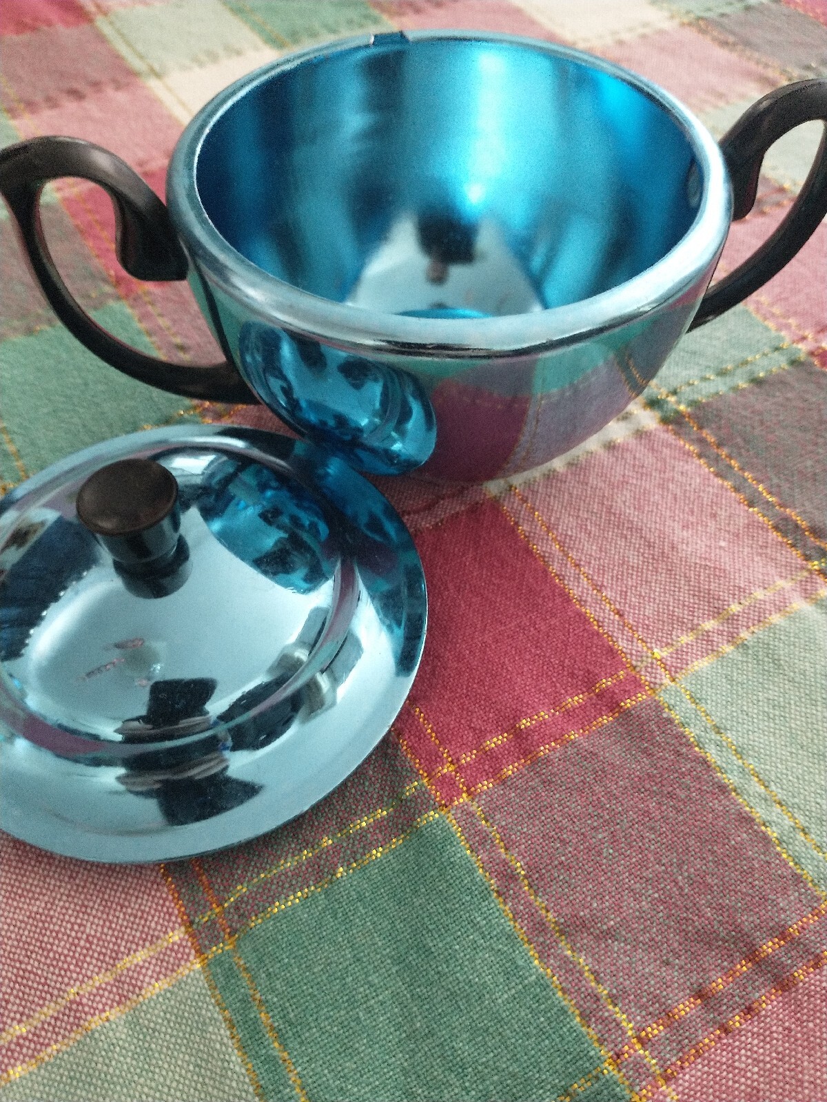 Vintage Retro Anodised Glama-Ware Sugar Bowl Brilliant Blue Kitchen ...