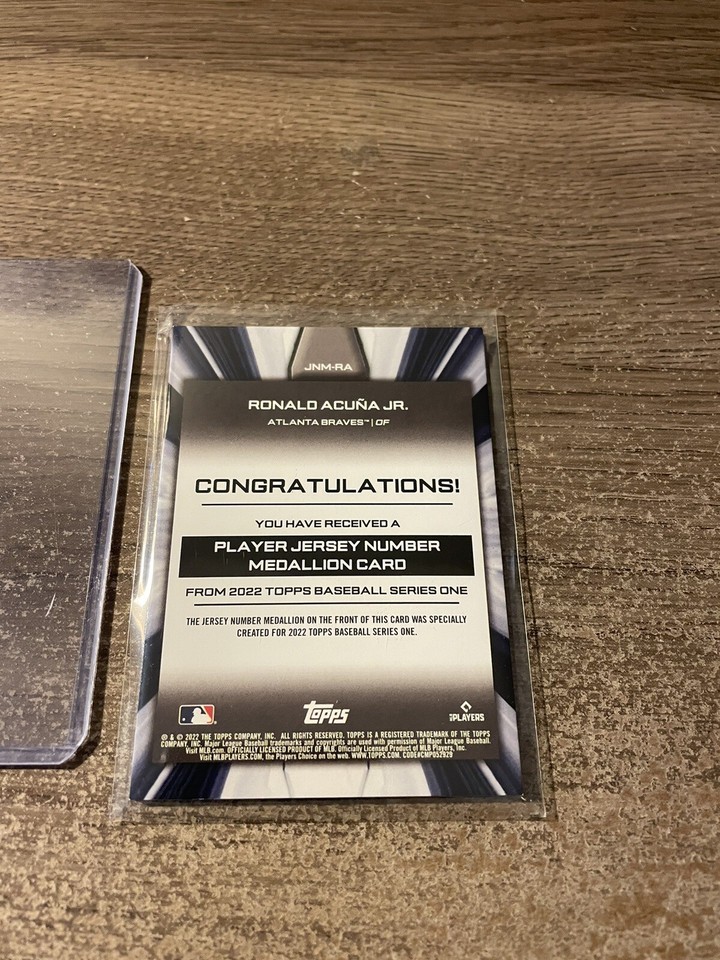 2022 Topps Series One Ronald Acuna Player Jersey Number Medallion #JNM ...