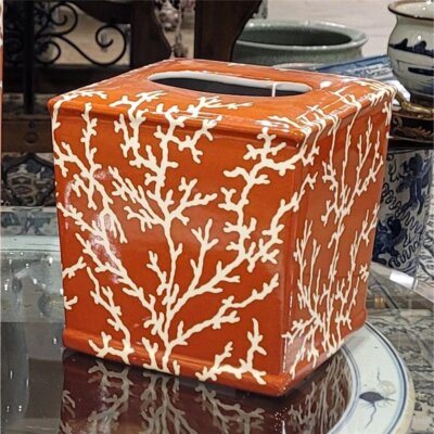 PORCELAIN ORANGE CORAL TISSUE BOX COVER | eBay