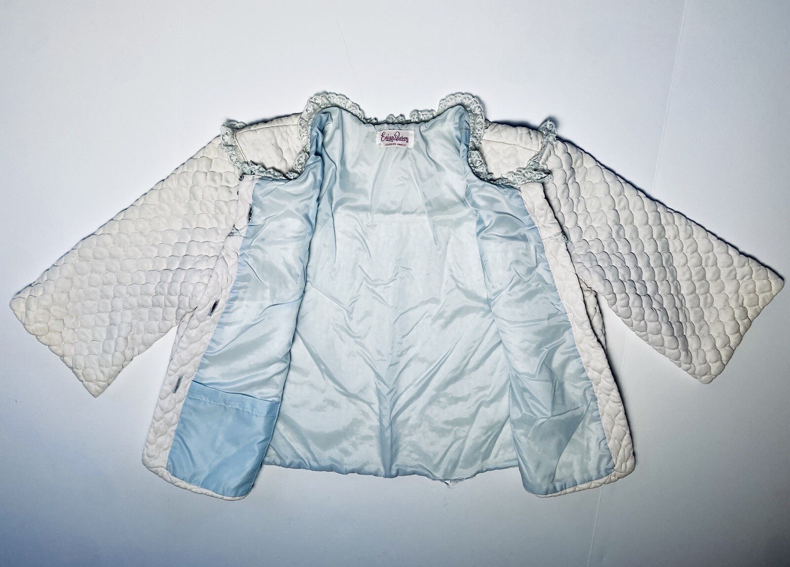 Vintage Boudoir Jacket Bed Coat 1960s Quilted Blue Pinup Swing Lace ...