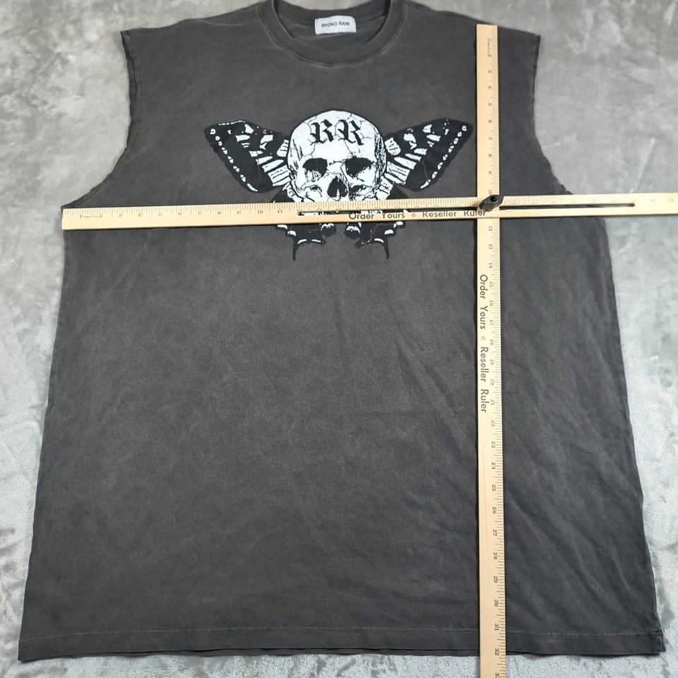 Ryoko Rain Shirt Mens Mens XXXL Gray Skull Butterfly Sleeveless Muscle ...