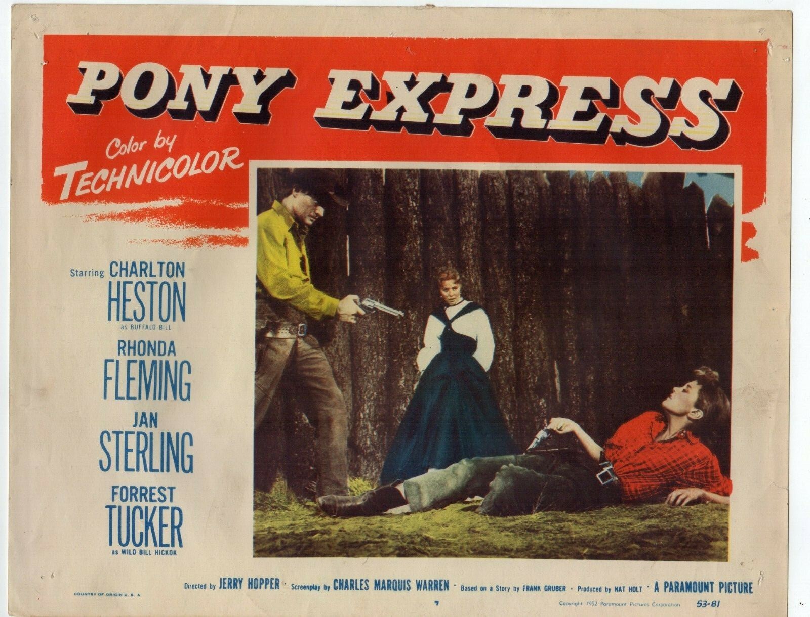 CHARLTON HESTON RHONDA FLEMING PONY EXPRESS 1953 ORIG 11X14 LOBBY CARD ...