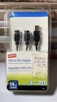 Staples USB-to-PS / 2 Adapter 14" male-to-male USB connect keyboard ...
