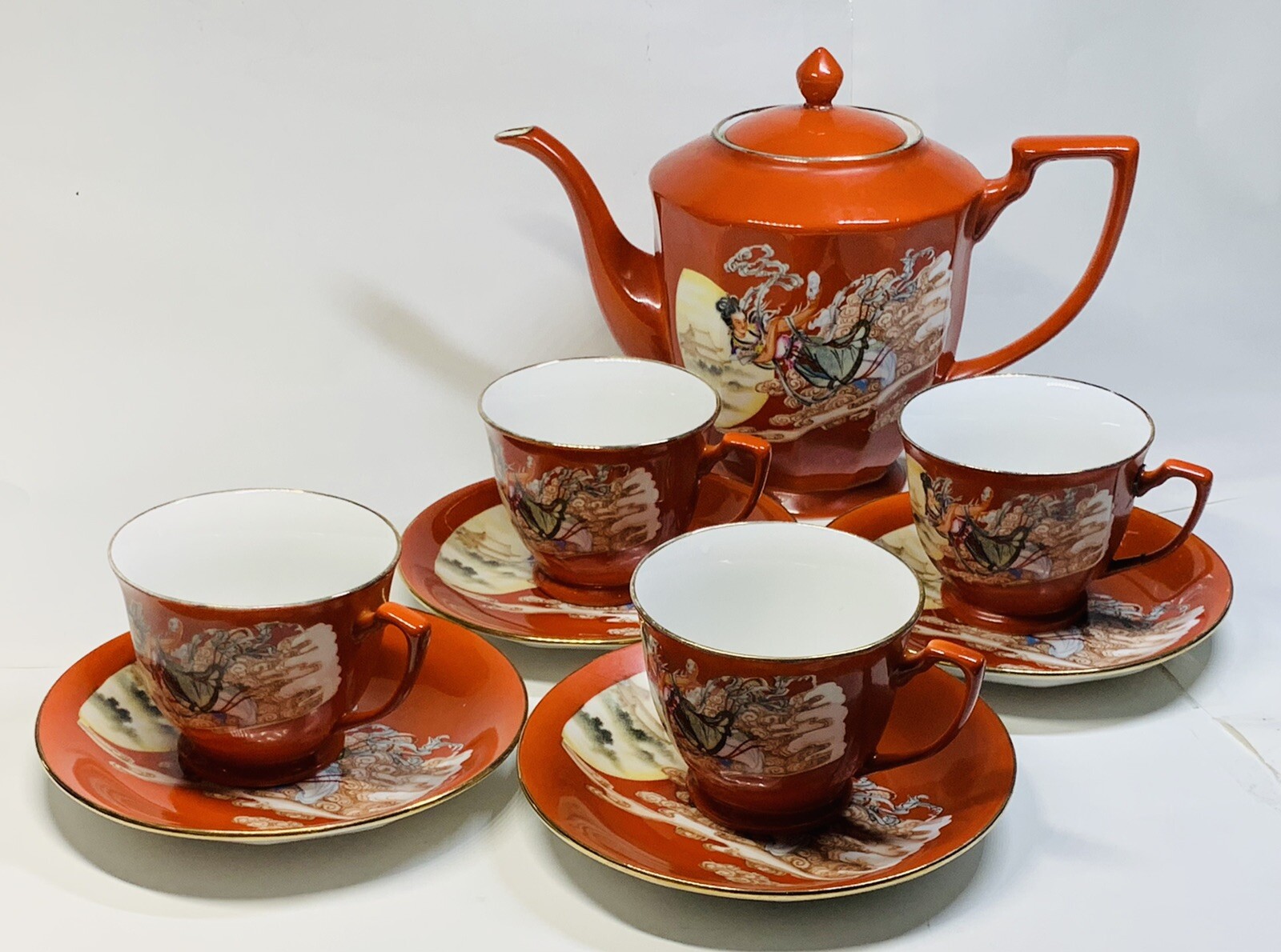 Mid-century Chinese Tong Shan Porcelain Tea Service Tea Pot & 4 Cup ...