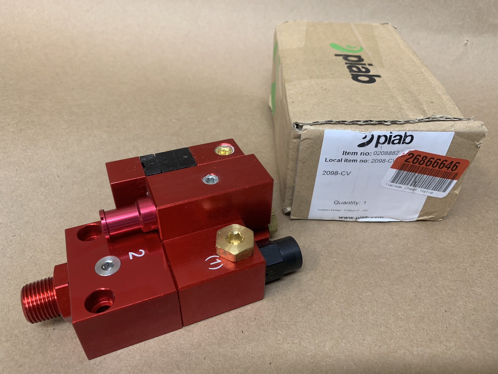 Piab 2098-CV Vacuum Check Valve X2098 Vactrap VT1 COAX Vacustat ...