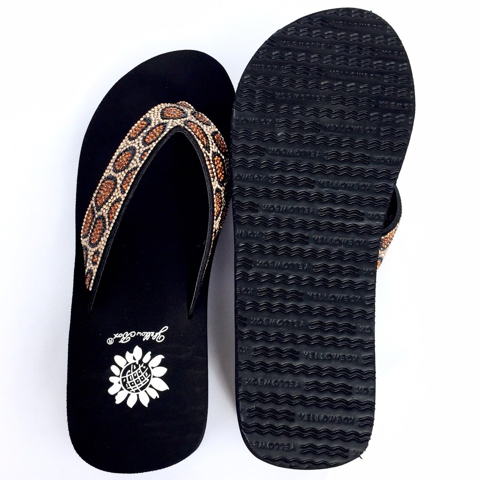 Yellow Box Leopard Surrey Flip Flops Rhinestone Sparkle Sandals Womens ...