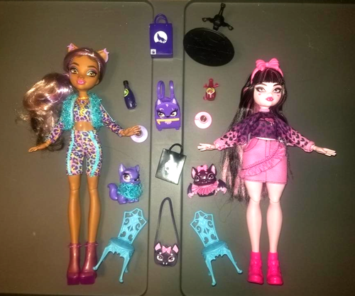 Monster High Faboolous Pets G3 Clawdeen Wolf & Draculaura Dolls Playset ...