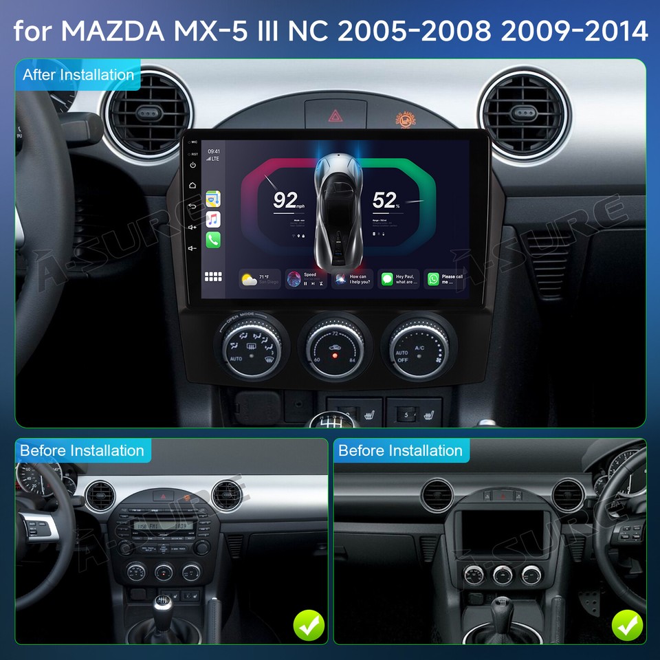 64GB Android 15 Head Unit Radio GPS Navi Carplay BT SWC For Mazda MX5 ...