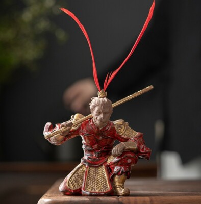 Chinese Pottery Monkey King Statue Sun Wukong Monk Zen Home Sculpture ...