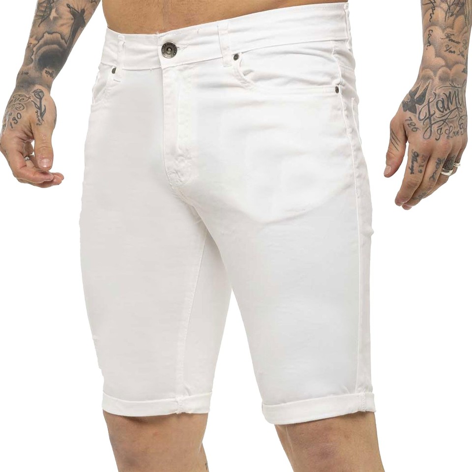 New Kruze Mens Skinny Fit Ripped Shorts Stretch Distressed Half Denim ...