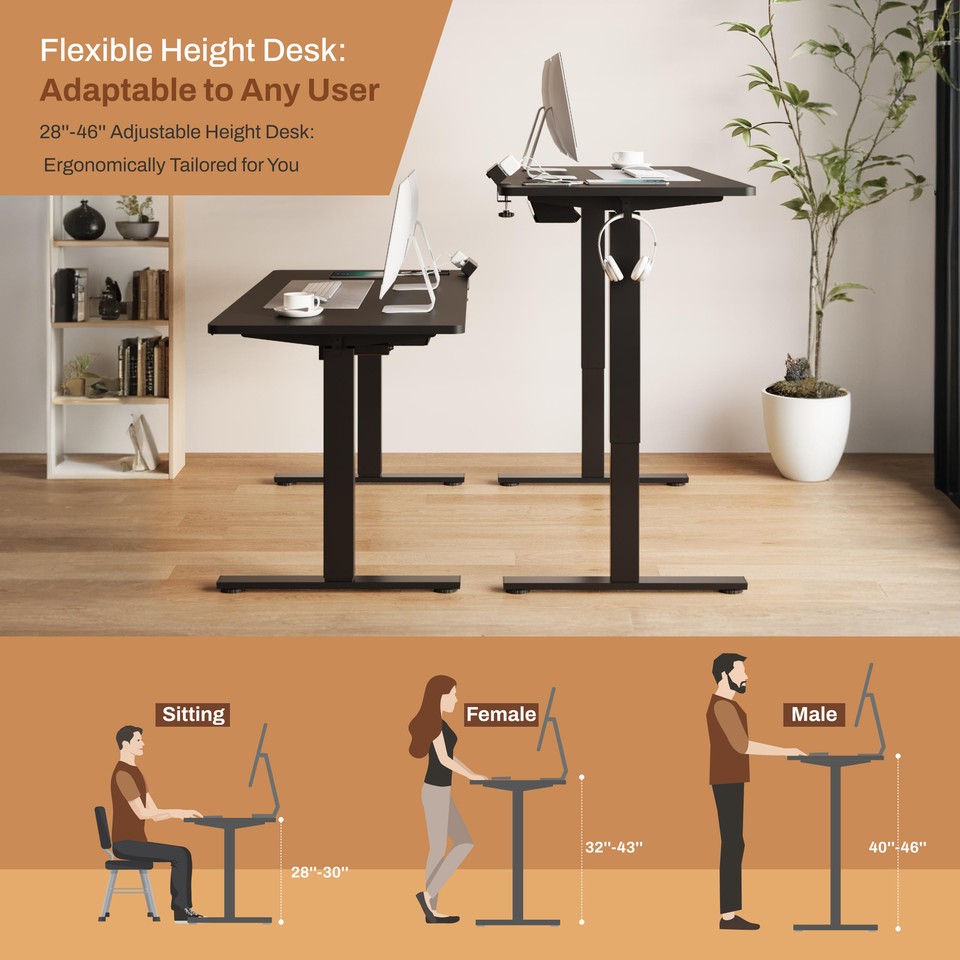 Adjustable Standing Desk with Built-In Cable Management and Hook, Black ...