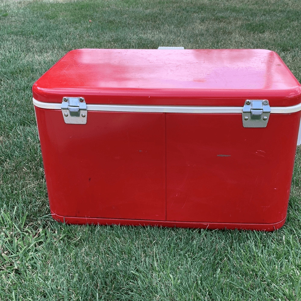 Vintage Thermos Metal Cooler Ice Chest Red and white | eBay