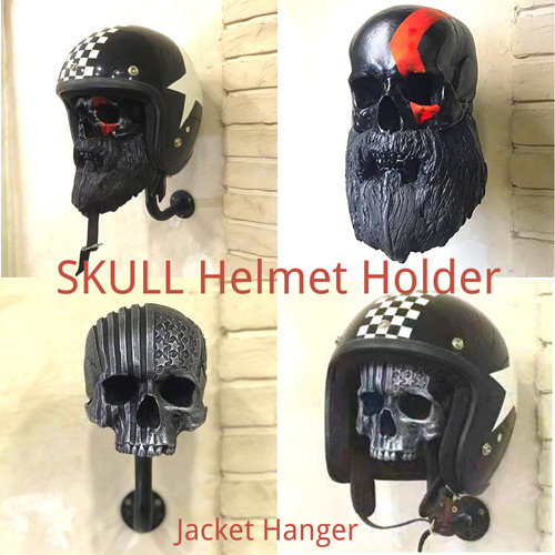 Motorcycle Motorbike Skull Helmets Holder Hanger Rack Wall Mount Jacket ...