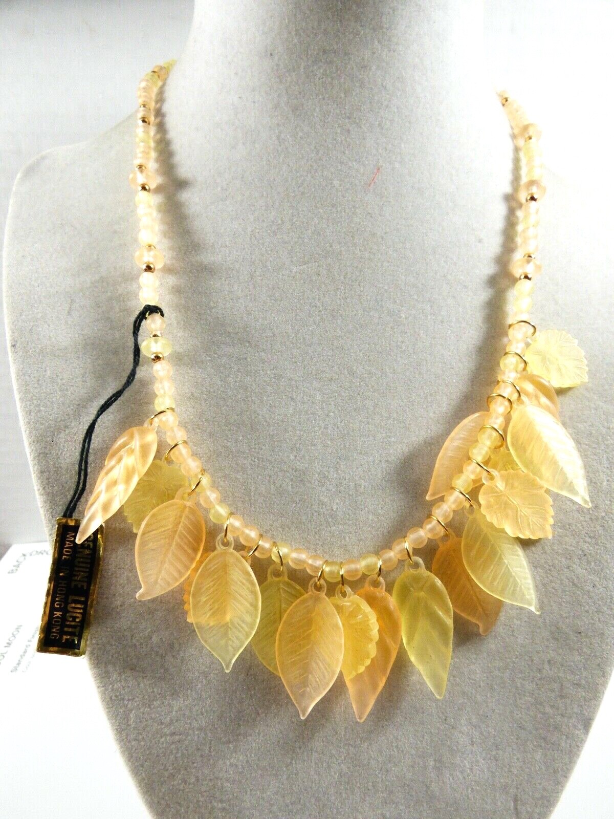 VTG Hong Kong Genuine Lucite Orange Cream Leaf Charm Cluster Necklace ...