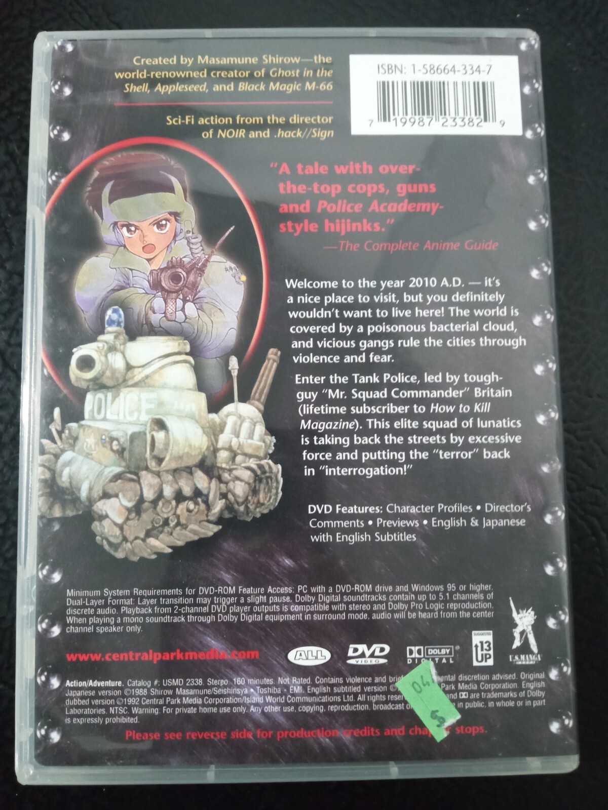 Dominion Tank Police - Act 1-4 (DVD, 2003, Anime 101 Edition) for sale ...