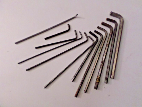 LOT OF 12 STEEL ALLEN WRENCHES 6 or 7 SIZES & LENGTHS used, still fine ...