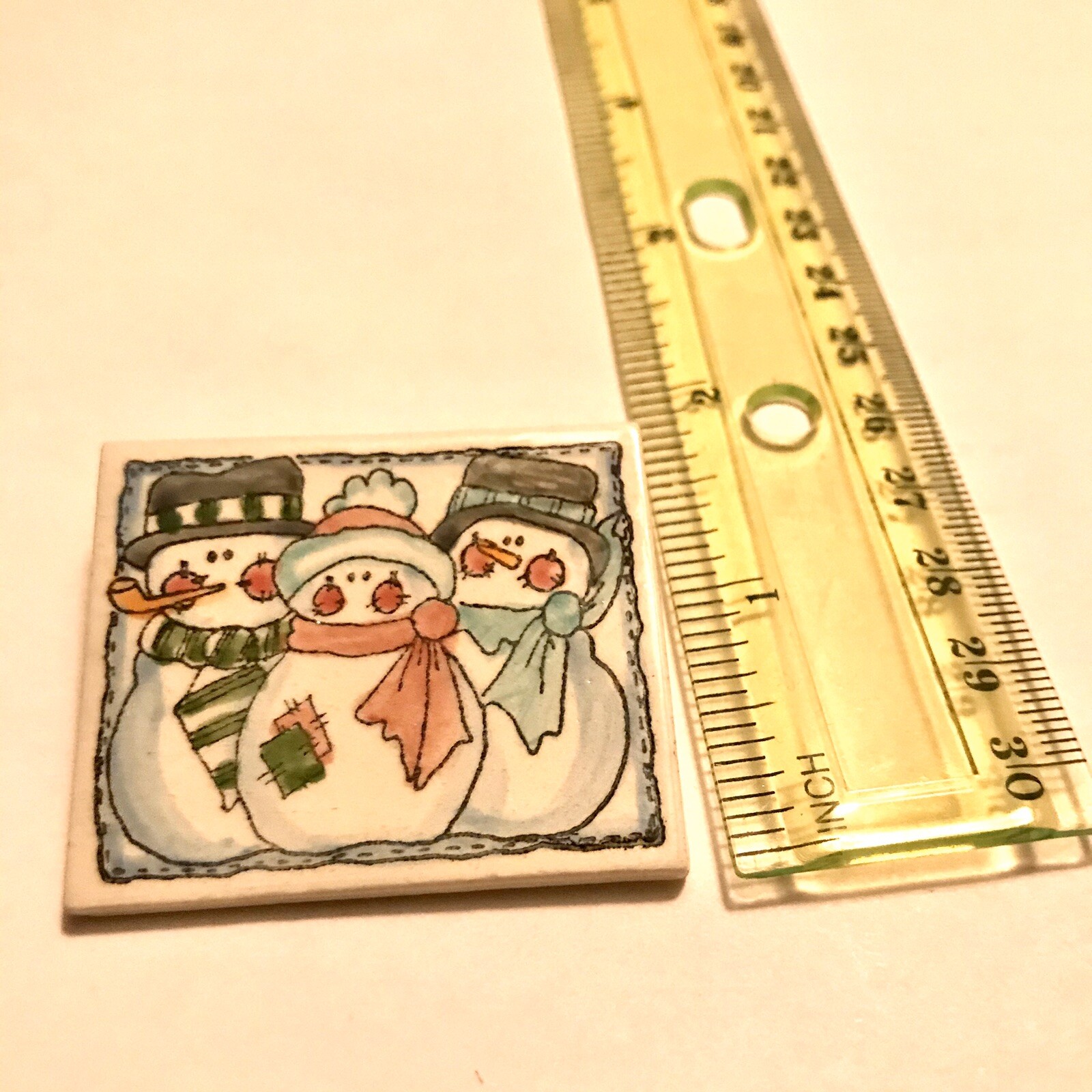 Square HAPPY SNOWMEN pin Folk Art Polymer Clay Brooch Pin J1033 | eBay