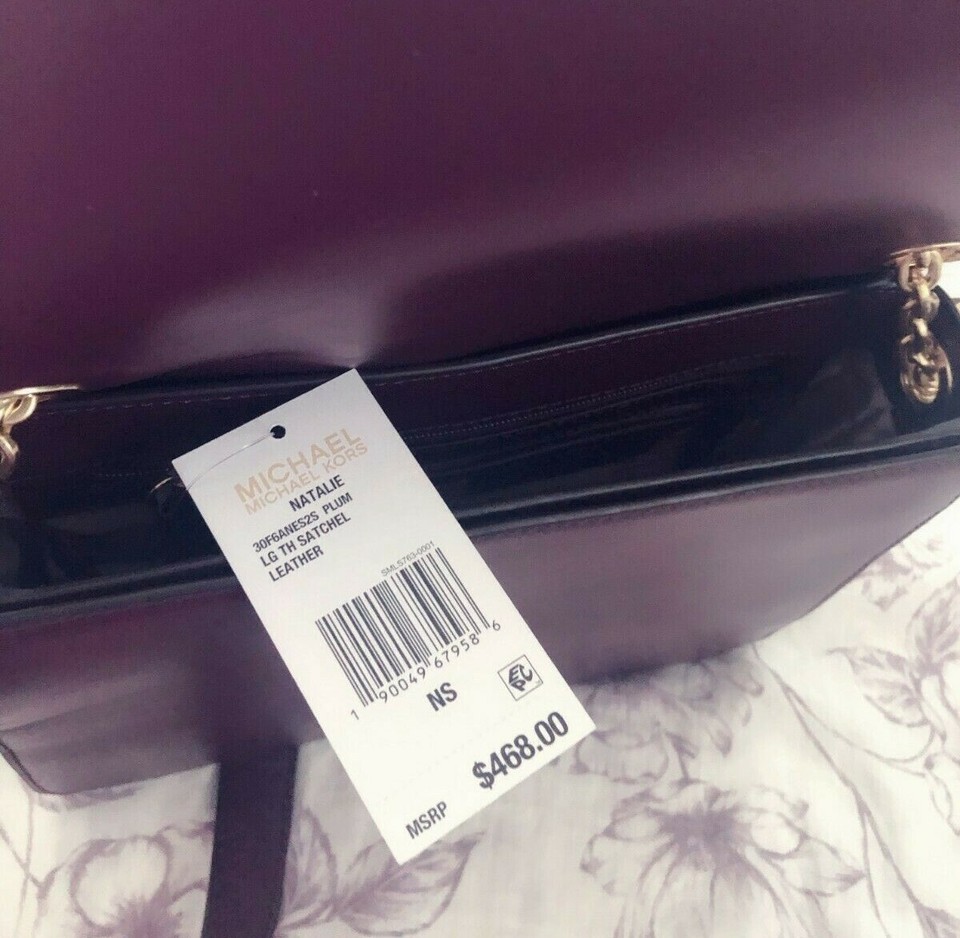 NWT MICHAEL Michael Kors Natalie Large Top Handle Plum Leather Satchel ...