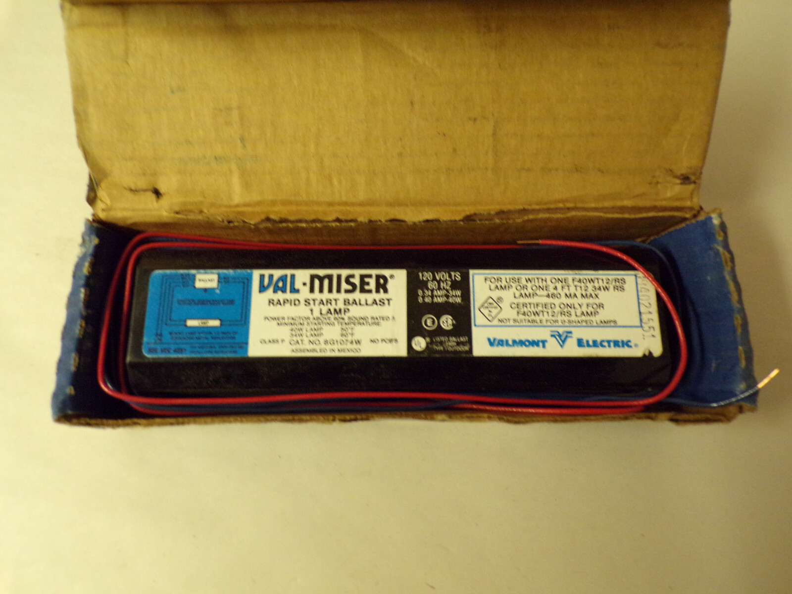 NPS GE Valmont 8G1074W Val-Miser Fluorescent Light Ballast For 1-Bulb ...