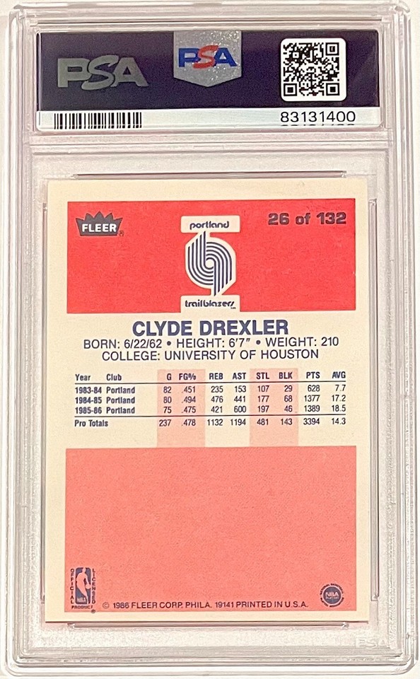 1986 Fleer #26 Clyde Drexler Rookie RC PSA 8 NM-MT | eBay