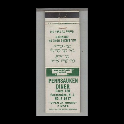 Matchbook Cover - Diner - Pennsauken Diner Pennsauken, NJ | eBay