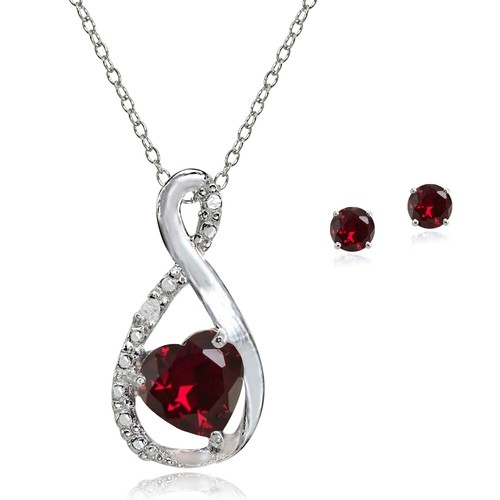 Silver Lab Created Ruby & Diamond Accent Infinity Heart Pendant ...