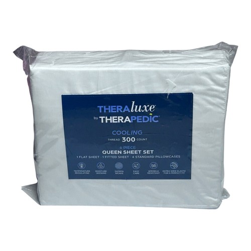 TheraLuxe Therapedic 300 Thread Count 6-piece Sheet Set, Queen, White ...