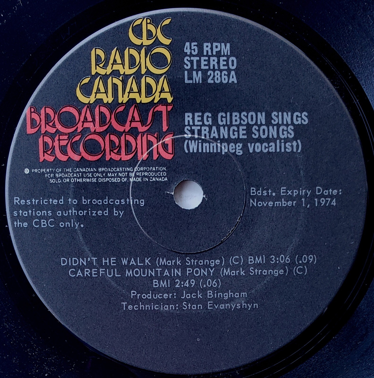 Reg Gibson Sings Strange Songs 45 Canada CBC Radio Transcription - HEAR ...