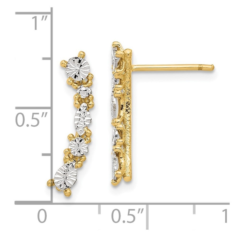 14K and White Rhodium Polished and Diamond-cut Post Earrings | eBay