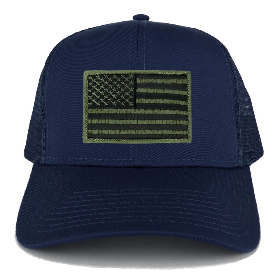 XXL Oversize Black Olive USA Flag Patch Mesh Back Trucker Baseball Cap ...
