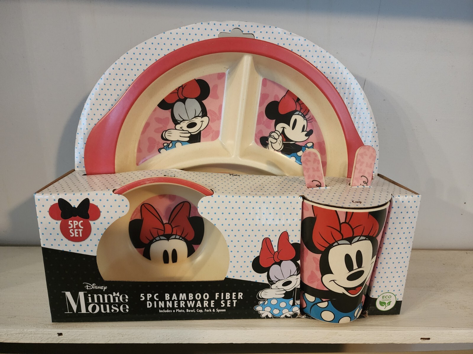 Disney Minnie Mouse Dinnerware Set Bamboo Fiber 5 pc Kids Plate Bowl ...