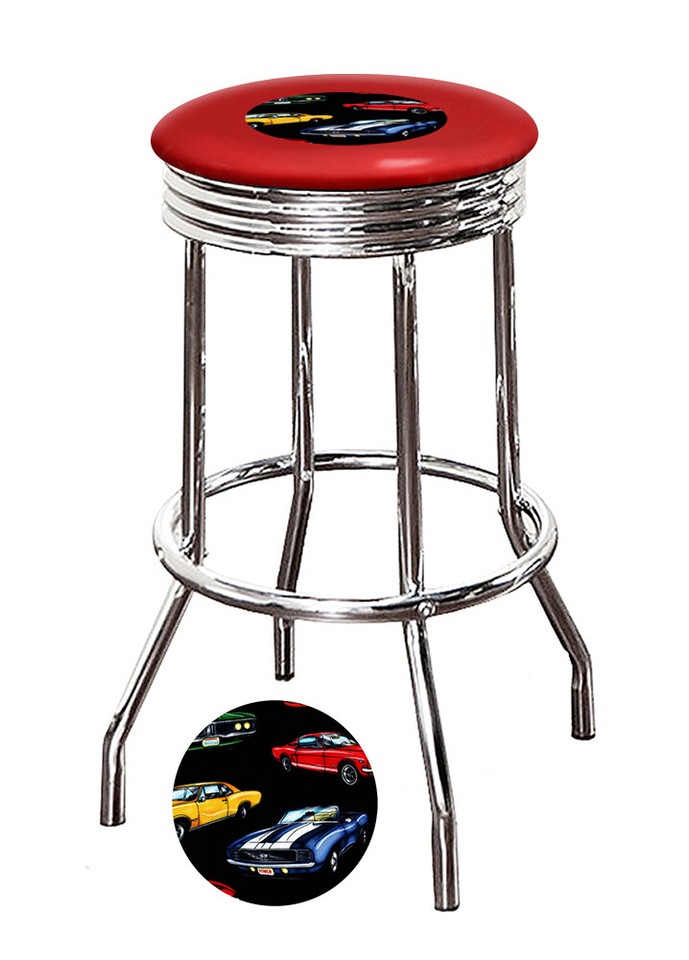 24" or 29" Tall Chrome Bar Stool Retro Style Swivel Seat with Muscle ...