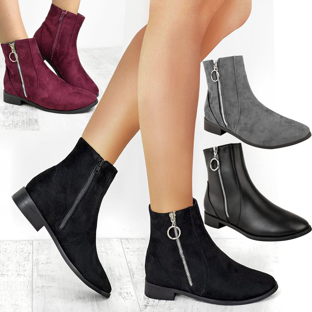 Black Flat Ankle Boots