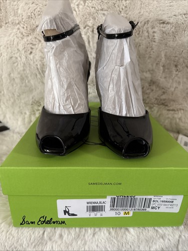 Sam Edelman Women's Wrenna Ankle Strap Pump Black Patent Leather 10M | eBay