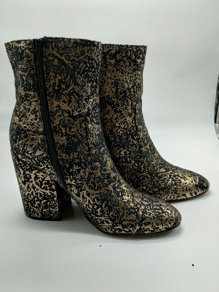 Indigo Rd Women’s Brooke Black And Gold Fabric Block Heel Boots | eBay