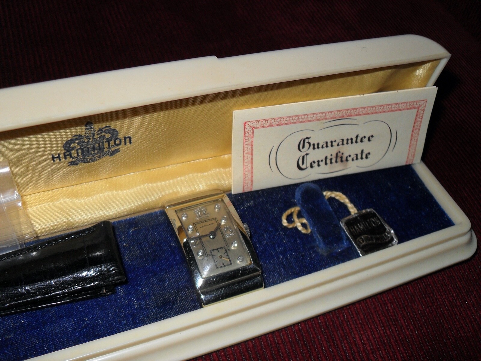 Hamilton 14K White-Gold-Diamond "Tank Style" 980 in Original Box ...