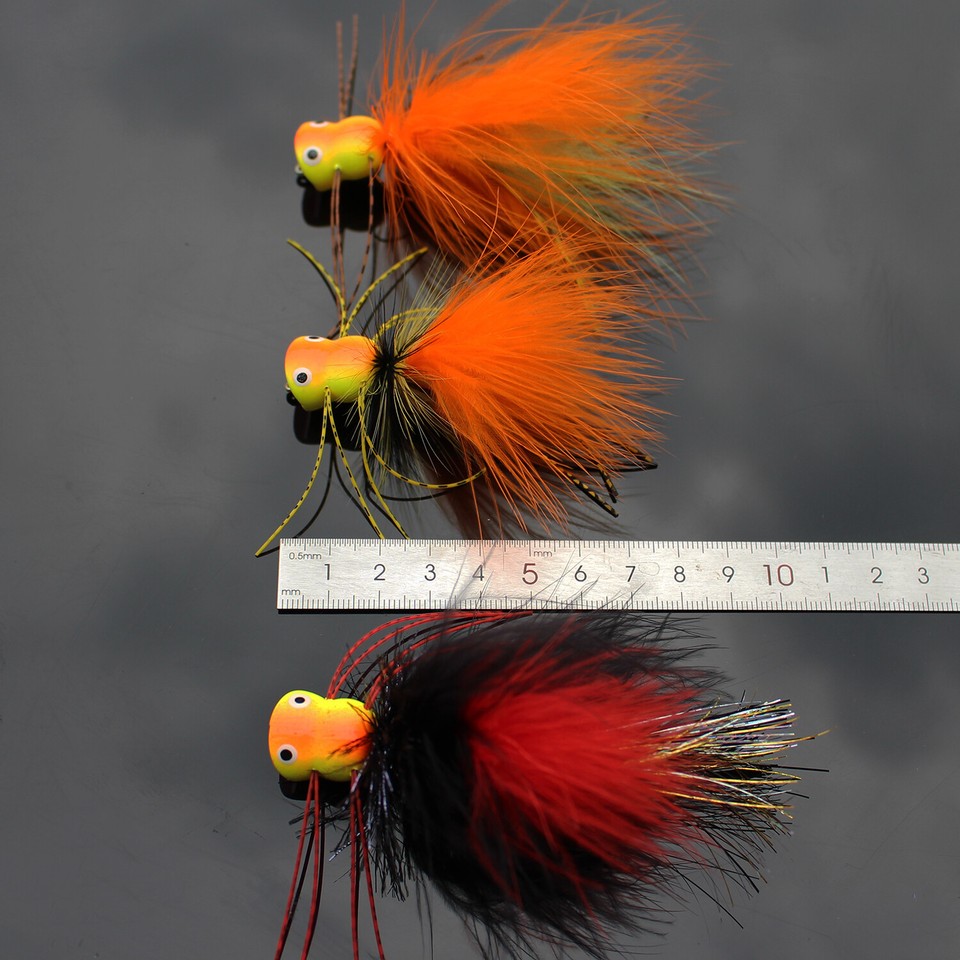 6 pcs UV Orange Surface Seaducer Frog Foam Head Popper Bass Fly Fishing ...