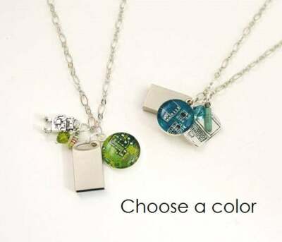 RECYCLED CIRCUIT BOARD USB Flash Drive Charm Necklace Computer Jewelry ...