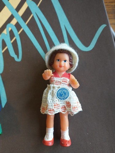 Vintage Ari Rubber 3 1/8" Girl Dollhouse miniature Doll Orig Dress tag ...
