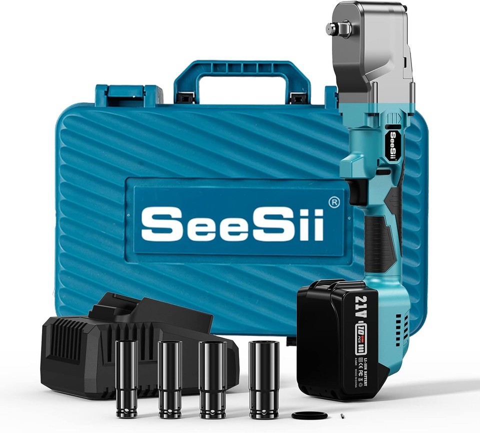 Seesii Cordless 1/2" Right Angle Impact Wrench Kit w/ 2*Batteries 220Ft ...