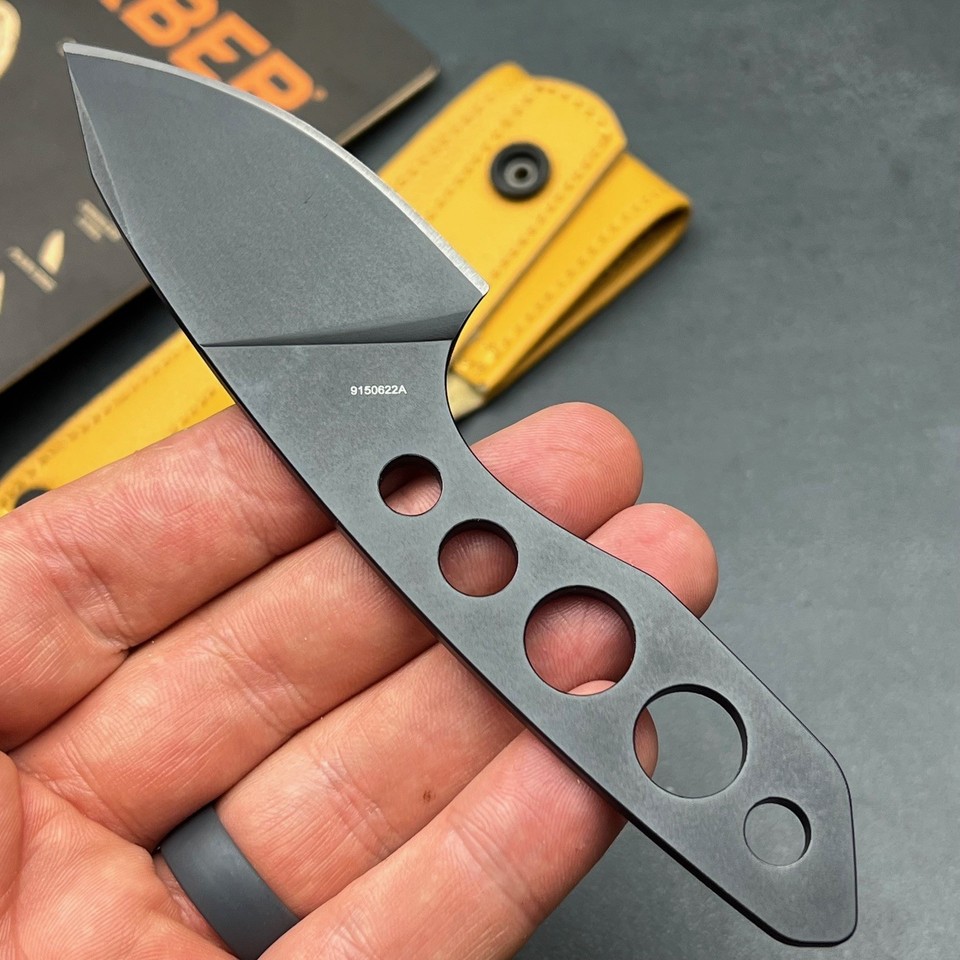 Gerber Black Skeletonized Dibs Fixed Blade Knife with Genuine Leather ...