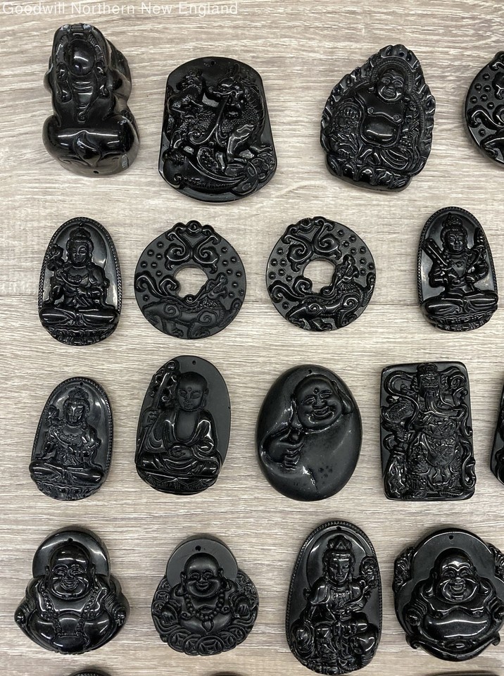 1+ lbs Jewelry Making Craft Lot Asian Religious Deities Black Smooth ...