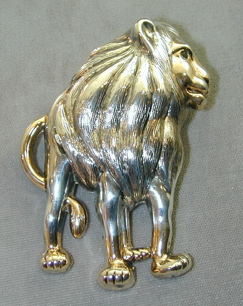 Large Silver Plate Detailed Lion Pin Pendant Jeweled … - Gem